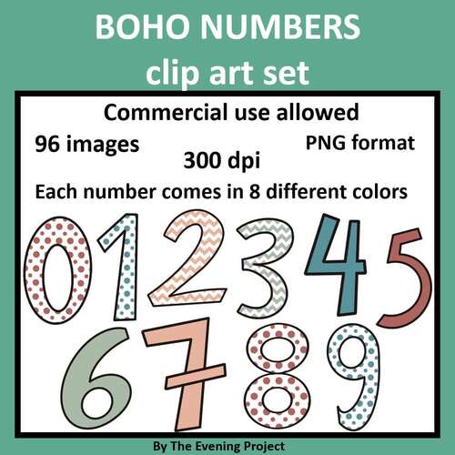 BOHO NUMBERS clip art set 0-9 /Commercial use allowed /Neutral colors