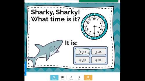 Shark Telling Time to the Hour and Half Hour Boom Digital Task Cards