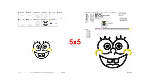 Spongebob Face Applique Embroidery Design - Instant Download by Aneta H