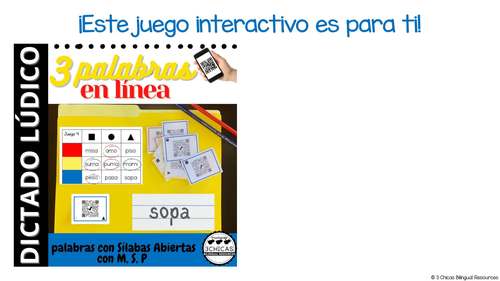 Actividad de Palabras con Sílabas Abiertas M S P Dictado audio Spanish ...