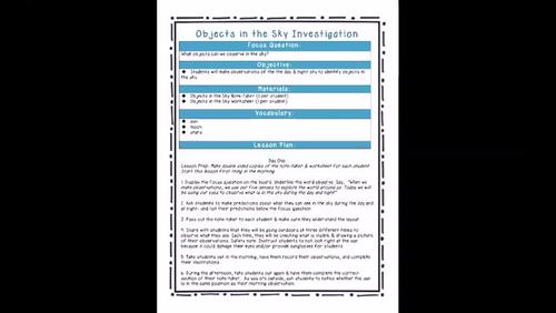 Back to School 1st Grade Science Investigation Objects in the Sky (1 ...