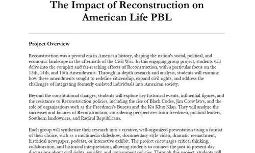 No Prep Middle School Reconstruction Project by PBL History & Civics