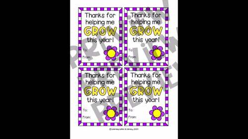 Teacher Appreciation Gift Tags Thanks for Helping Me Grow Flower Gift Tags