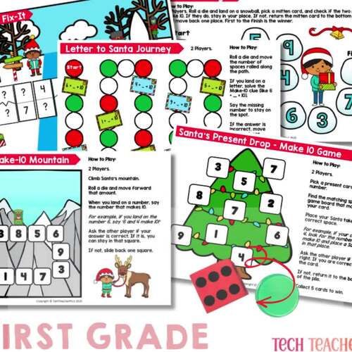 Christmas Make 10 Addition Board Games | Math Centers First Grade