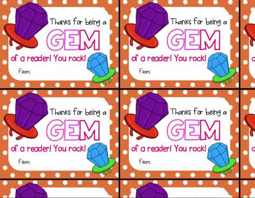 Ring Pop Guest Reader Appreciation Gift Tag- Thanks for being a GEM of ...