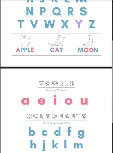 Vowels and Consonants Chart, Vowels Poster, Alphabet for Pre K Kindergarten 1st