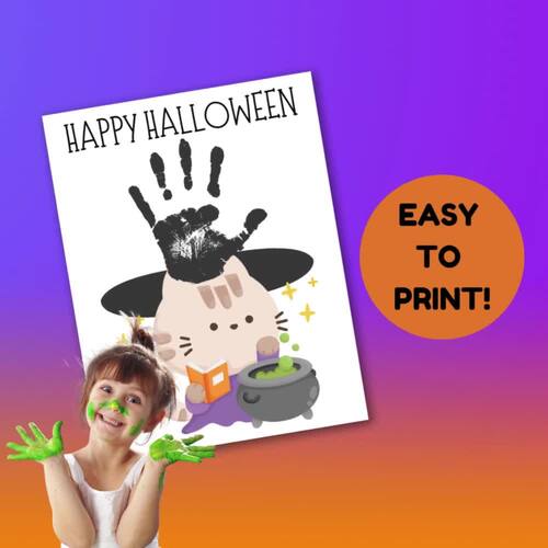 Template Handprint Craft | Halloween Cat Craft Preschool | Halloween ...