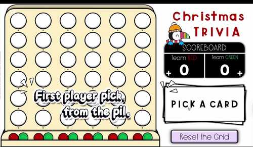 Four-in-a-Row Christmas Trivia PowerPoint Game by Learn with Alea