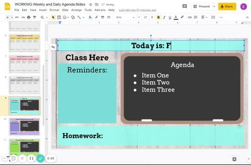 Daily Agenda Google Slides Editable Templates Classroom Management