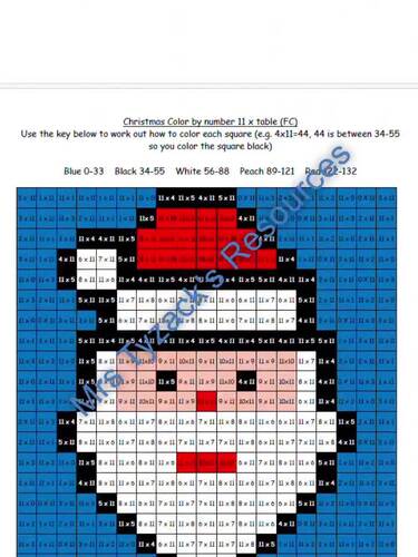 Christmas 11, 12 and Mixed (2-12) x table Color/Colour by Number