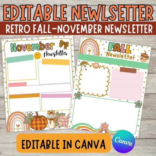 Retro Groovy Editable November Newsletter Template Communication-Fall ...