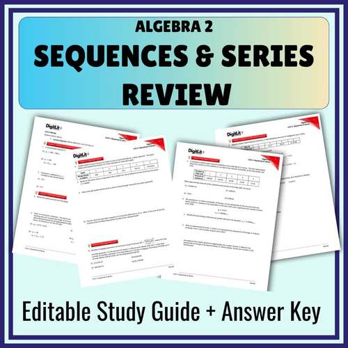Sequences & Series Study Guide Worksheets | 10th-12th Grade Algebra 2