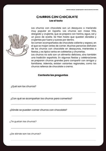 CHURROS CON CHOCOLATE SPANISH READING LECTURA EN ESPAÑOL by Pasajero ...