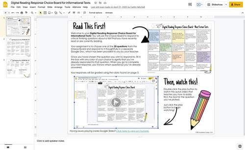 Digital Reading Response Choice Boards by EB Academics by Caitlin and ...