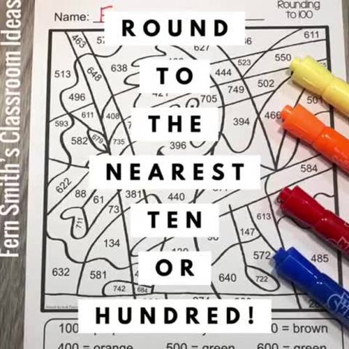 Round to the Nearest 10 or 100 Color By Number Worksheets for Third Grade
