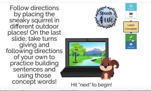 Sneaky Squirrel Fall Following Directions | Spatial Concepts | BOOM CARDS