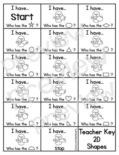 “I Have, Who Has?” Snowmen Theme 2D Shapes Game - Shape Recognition ...