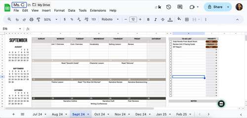 2024 - 2025 Digital Teacher Planner + Calendar | Google Sheets | Muted ...