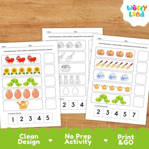 Spring Number Match 1-10 | Counting Cut and Paste Math Worksheets 1-10