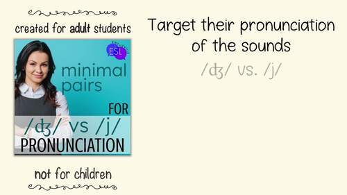 J vs. Y Minimal Pairs – Pronunciation Presentation & Activities for ...