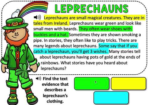 Leprechauns St Patricks Day Text Evidence Reading Comprehension Boom Cards