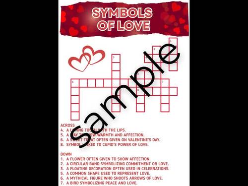 Valentine’s Day Crossword Puzzles Symbols Gifts Feelings Emotions 2nd ...