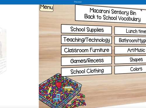 Back to School Virtual Sensory Bin Boom Cards™ Speech Therapy Vocabulary