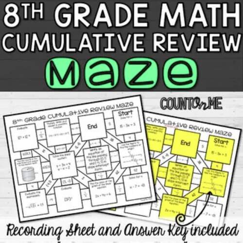 No Prep 8th Grade Math Cumulative Review Maze by Thriving Teacher Inc