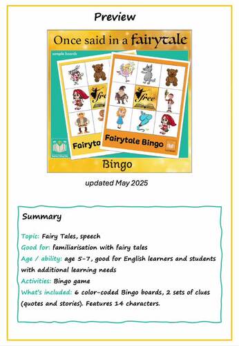 'Once Said in a Fairy Tale' Bingo by Teachers Telling Tales | TPT