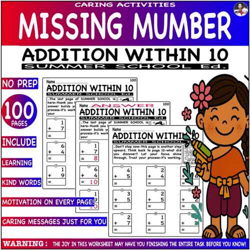 Addition within 10 Missing number fluency time test Pack Win - Summer ...
