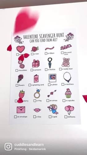Valentine Scavenger Hunt Game For Kids, Romantic Treasure Hunt Activity