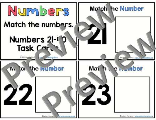 Numbers 21-40 Simple Matching Task Cards- Number Sense- Autism- SPED ...
