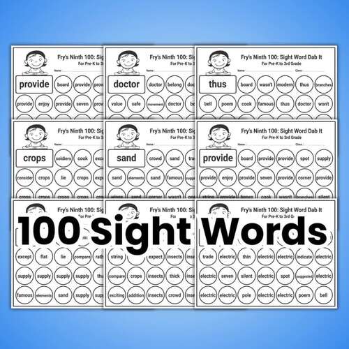 Fry's Ninth 100: Sight Word Dab It Worksheets: 100 Printable Activities