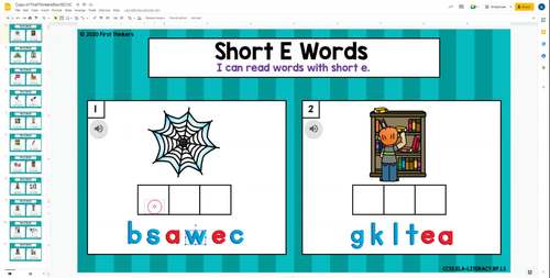 Short E CVC Phoneme Grapheme Mapping Google Slides Seesaw Worksheets SOR