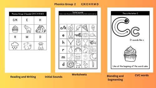 Phonics Group 2 CKEHRMD worksheets, jolly phonics, initial sounds, cvc ...