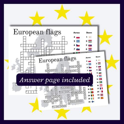 European flags crossword puzzle: Test your knowledge of Europe! Grade 4+