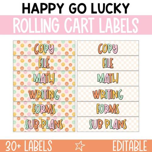 Editable Retro Rolling Cart Labels / Drawer Labels / Retro Remix Decor