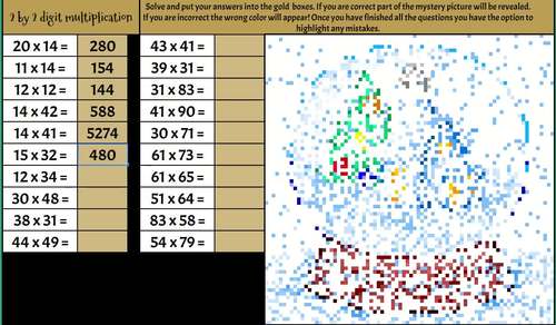 2 by 2 Digit Multiplication Christmas Math Pixel Art Mystery Picture