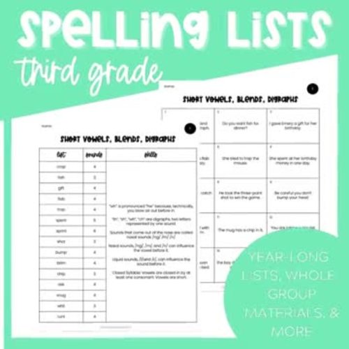 3rd Grade Spelling Lists by The To-Do List Teacher | TpT
