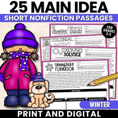 Winter Main Idea and Supporting Details Activities, Central Idea Key ...