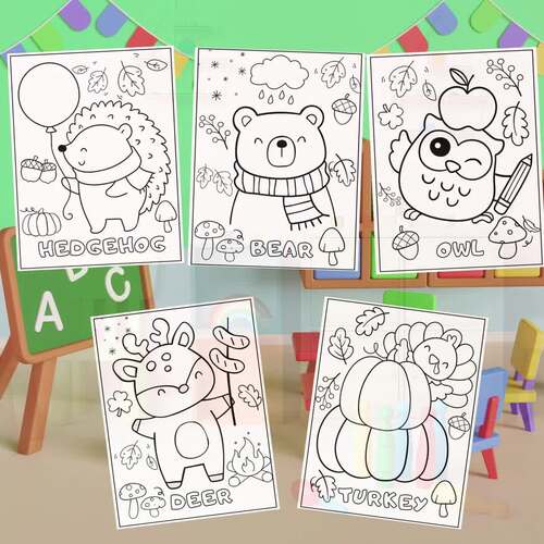 Autumn Fall Coloring Page/Sheet, Woodland Animal Coloring Preschool ...