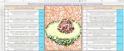 Digital Math Pixel Art | Mystery Picture 4th Grade Multi-Step Word Problems