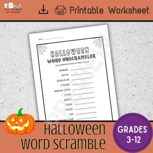 Halloween Word Unscramble | Word Scramble Worksheet | Halloween Activity