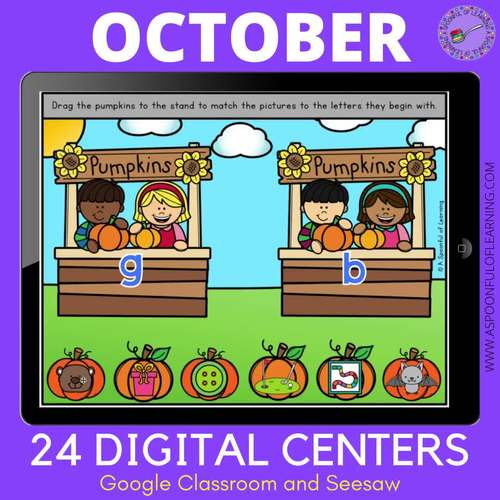 October Digital Centers for Kindergarten - Math & Literacy | Distance ...
