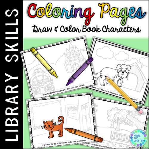 Library Coloring Sheets and Pages Center Activities | Book Characters