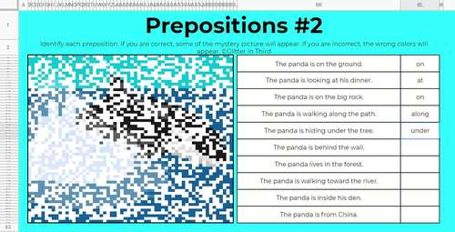 Prepositions Pixel Art | Digital Grammar Mystery Pictures for Google Sheets