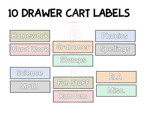 Printable Calm Colors 10 Drawer Cart Labels, Rolling Cart labels, Name ...