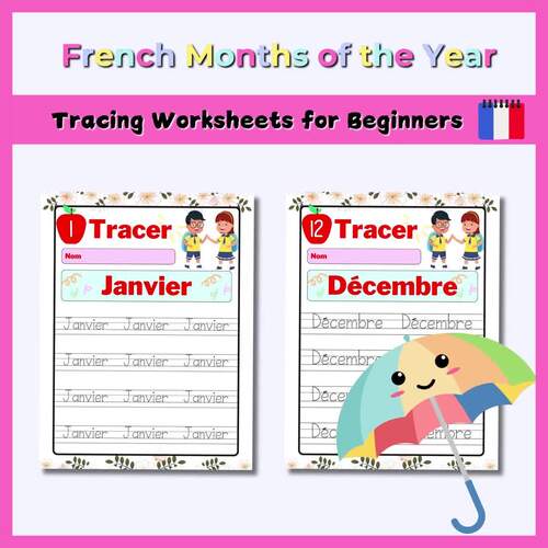 French Days, Months, and Seasons Tracing Worksheets | Handwriting Practice