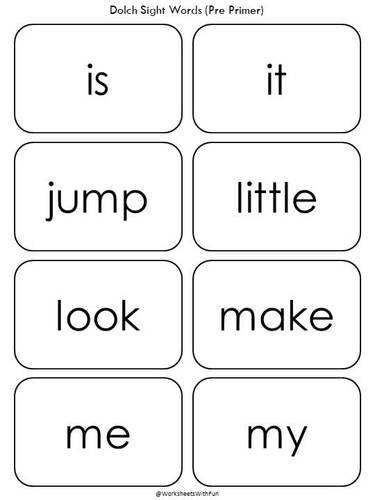 Sight Words Flashcards-Dolch Pre Primer, Reading Practice, Kindergarten ...