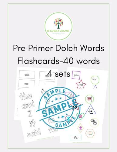 Pre-Primer Dolch Words Flashcards-40 words-match word to picture, set 2